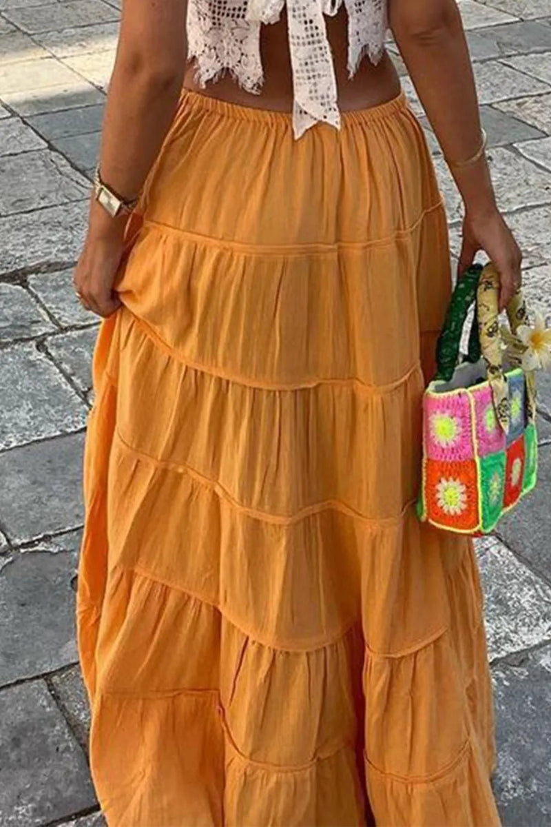 Bohemian Tiered Maxi Skirt with Drawstring Waist - MAD RUFFI