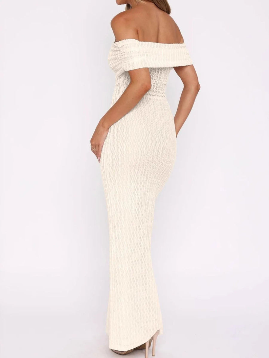 Off Shoulder Texture Maxi Dress - MAD RUFFI