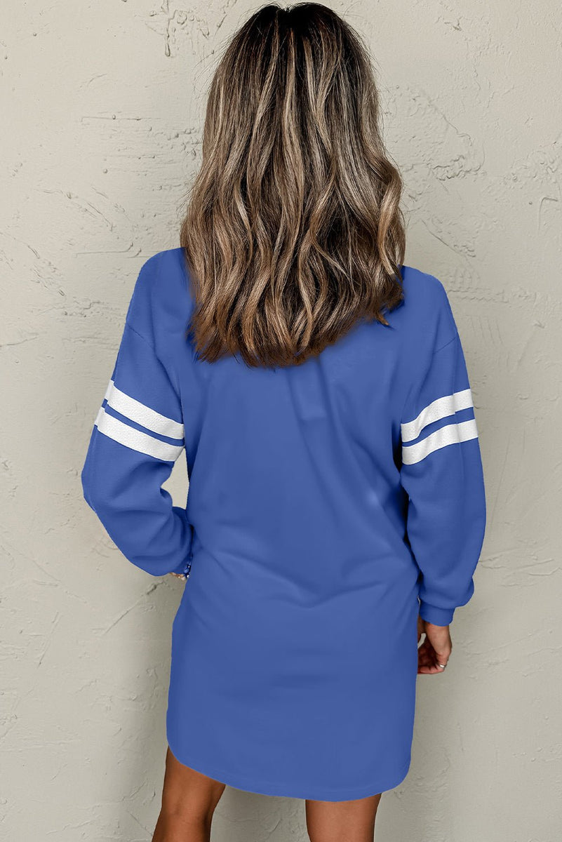 Sky Blue Preppy Striped Sleeve Loose Mini Dress - MAD RUFFI